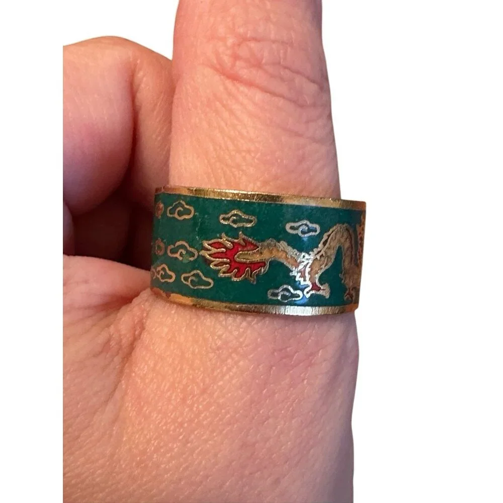 Unbranded | Jewelry | Chinese Dragon Enamel Wide Band Ring Size 1 Green ...